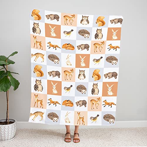 Forest Animals Blanket, Forest Baby Blanket, Deer Rabbit Owl Fox Bear Squirrel Hedgehog Baby Blanket, Forest Animals Nursery Blanket, Super Soft Plush Blanket for Kids Scozys