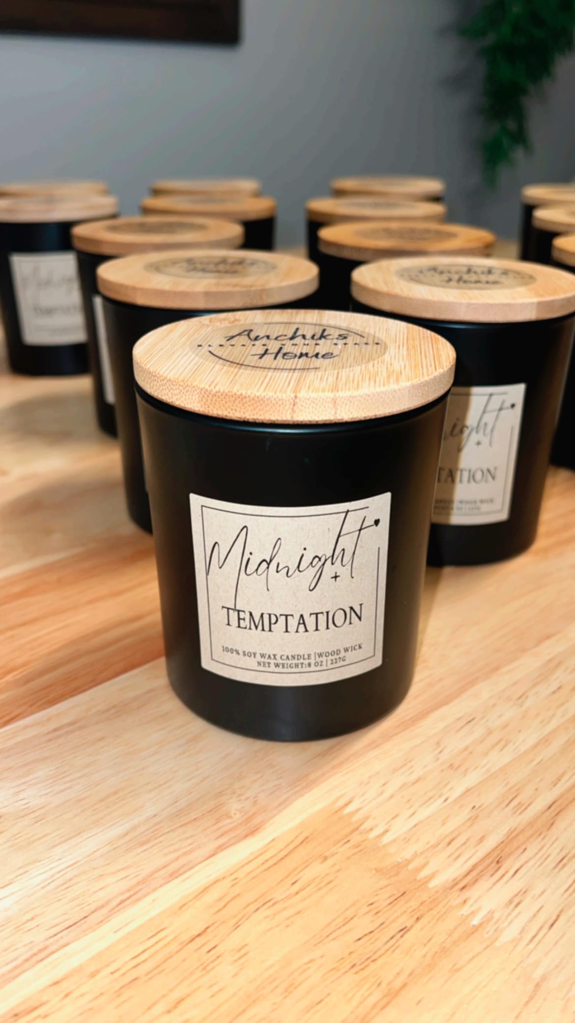 Midnight Temptation Luxury Scented Candle | 8 oz 100% Soy Wax | Wood Wick | Black Jar | Rich Channel, Wood, & Tobacco Caramel Notes | Fall Candle Collection