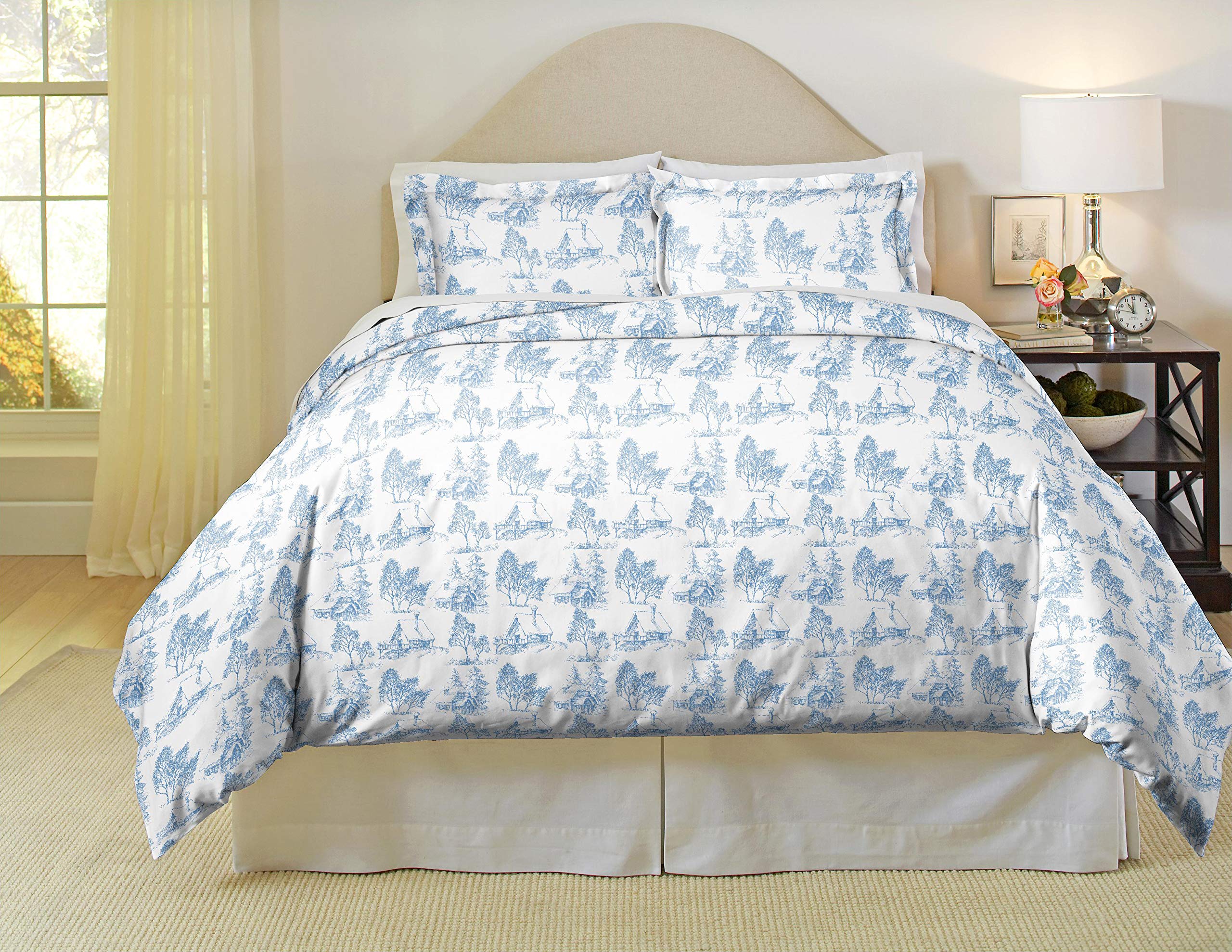 Pointehaven 180 GSM Cotton Flannel Duvet Set - King/Cal King, Scenic Toile