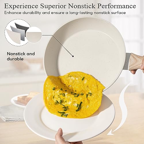 SODAY Pots and Pans Set, Nonstick Kitchen Cookware Sets, 12 Pcs Induction Cookware Granite Cooking Set with PFOS & PFOA Free Frying Pans, Saucepans, Steamer Silicone Shovel Spoon & Tongs (White)