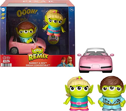 Mattel Pixar Alien Action Figures 2-Pack, Barbie and Ken Remix Figures with Toy Car, Collectible Gifts