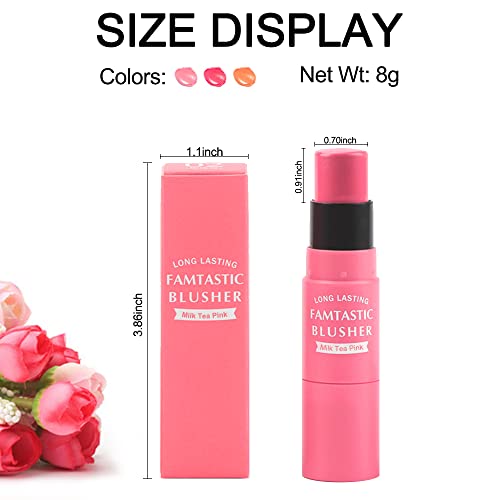 Erinde Cream Blush Stick with Brush, Cream Blush for Cheeks, Lightweight Light Pink Blush Stick, Waterproof, Long-lasting, 3 In 1 Cheek Blush & Lip Tint & Eyeshadow Makeup Stick, 01# Milk Tea Pink