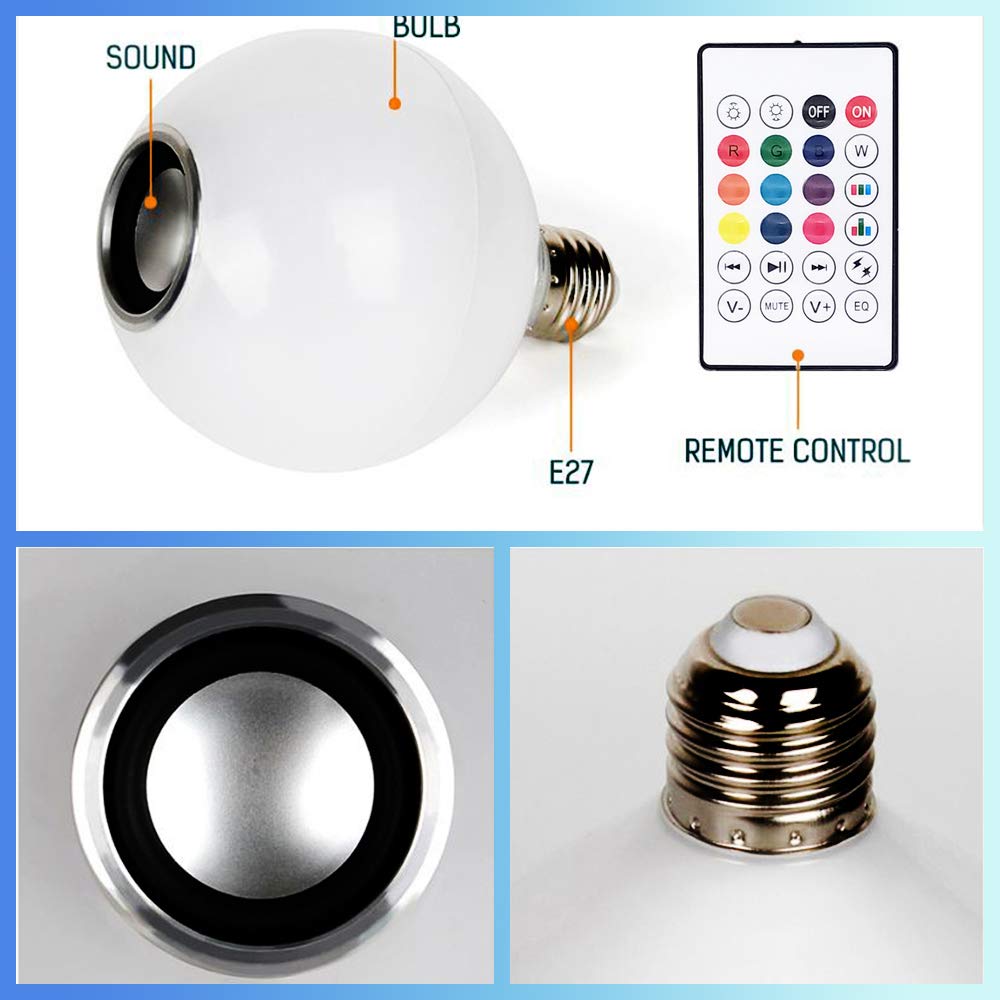 DGRENA E27 LED Wireless Light Bulb Speaker RGB Disco Bluetooth Light Bulb Speaker Color Conversion Light, with 24 Keys Remote Control, Party Color Remote Control, Atmosphere Creation
