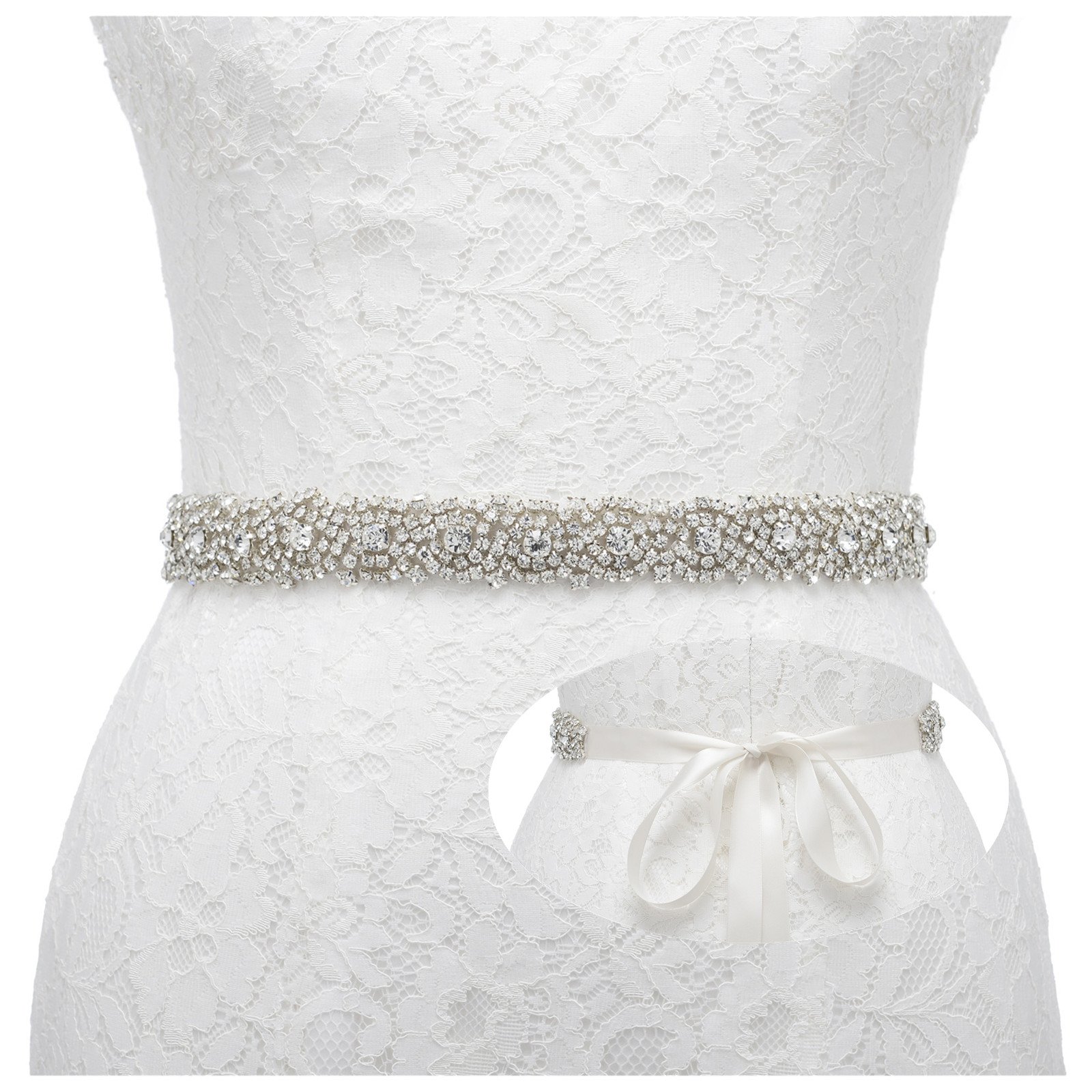 Remedios Rhinestone Bridal Belt Bridesmaid Sash Crystal Wedding Belt Women Dress Accessories, Ivory