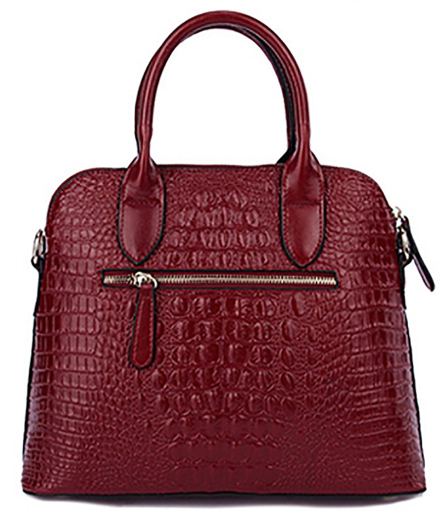 QZUnique Women's Cowhide Genuine Leather Crocodile Veined Cross Body Shoulder Handle Amphibious Shell Bag Wine Red
