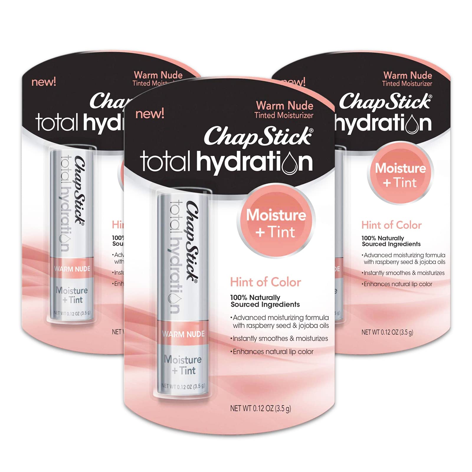 Graydon Hall Chapstick Total Hydration Tinted Lip Balm 3 Pack ~ Hint of Color Warm Nude 0.12oz
