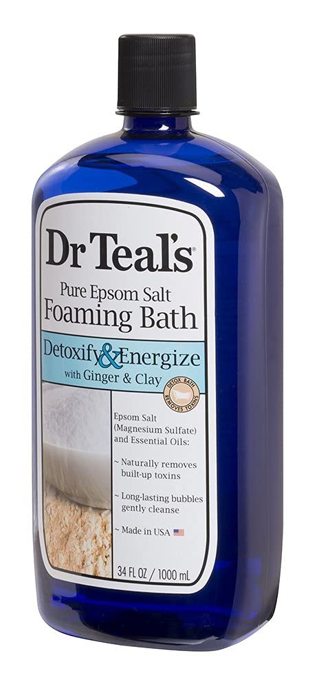 Dr Teal's Foaming Bath Variety Gift Set (2 Pack, 34oz Ea.) - Glow & Radiance Vitamin C & Citrus, Detoxify & Energize Ginger & Clay - Essential Oils with Epsom Salt - Treat Your Skin, Senses & Stress