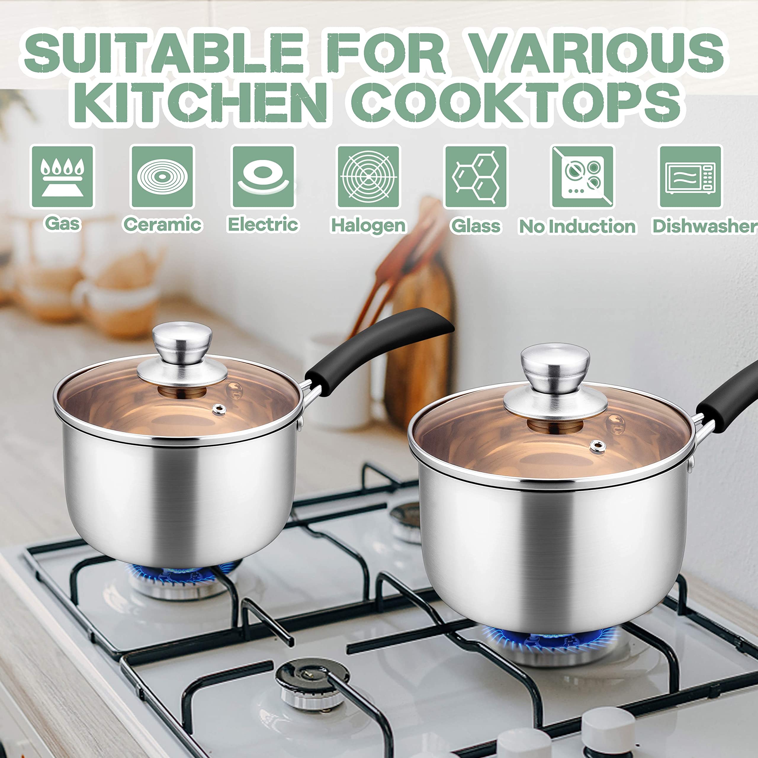 Herogo 1 Quart Saucepan with Lid, 18/10 Stainless Steel Nonstick Small Sauce Pan Pot, 1Qt Saucepan for Gas Electric Stove Top Camping, Healthy & Rust Free