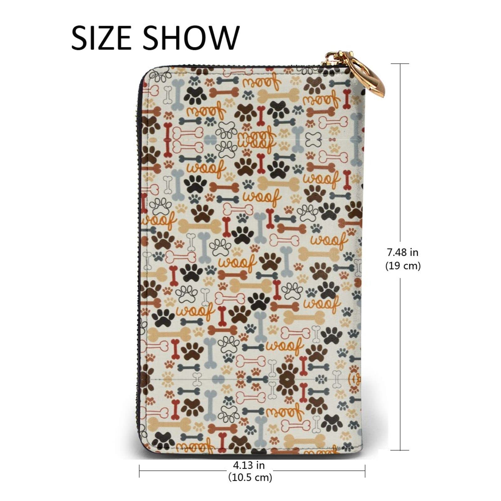 Dog Bones Paw Prints Women'S Leather Long Clutch Wallet :>> 7.48x4.13 Inch Comfortable, Lightweight, Waterproof, Durable.