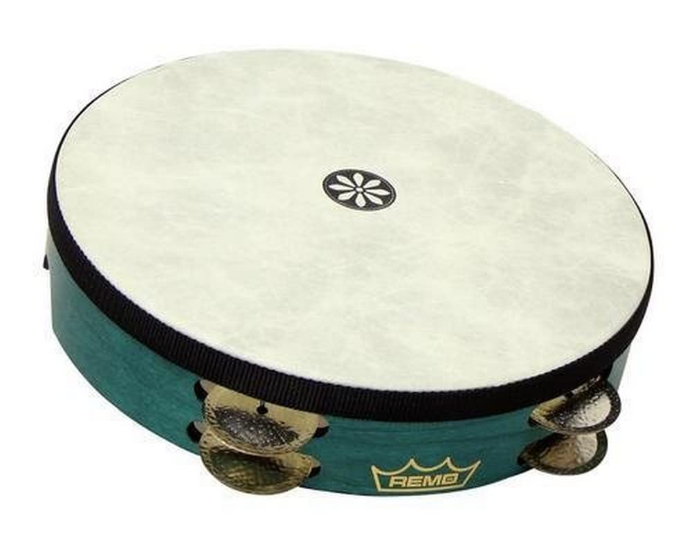 Remo Tar-Rine, 12" x 2-5/8", Fixed RENAISSANCEÂŽ, German Silver Jingle, 10 Pairs x 2 Rows, Venwood, Aqua, Layne Redmond