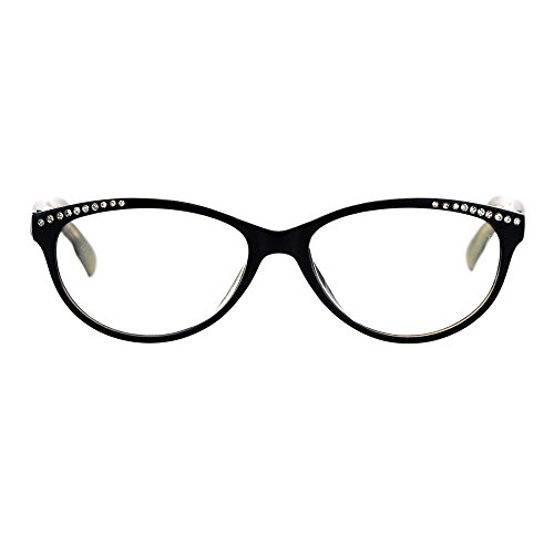 JuicyOrange Womens Magnified Reading Glasses Rhinestones Oval Cateye Black Gold +2.50