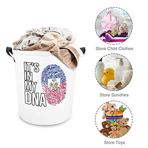 It's in My DNA Haiti Flag Large Laundry Basket Hamper Bag Washing with Handles for College Dorm Portable