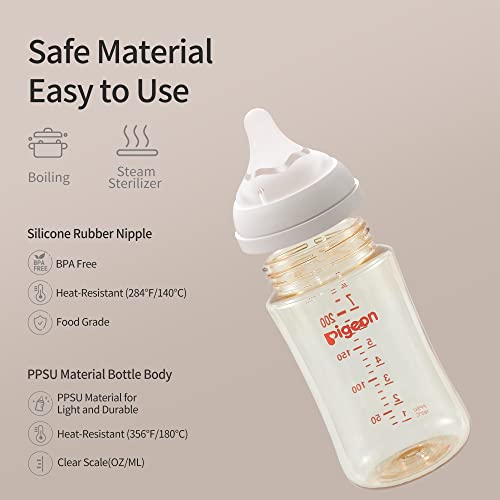 Pigeon Nursing Baby Bottle Wide Neck(Pack of 4, 2 Glass Bottles & 2 PPSU Bottles), Streamlined Body, Natural Feel, Easy to Clean, Heat-Resistant, 8.1Oz