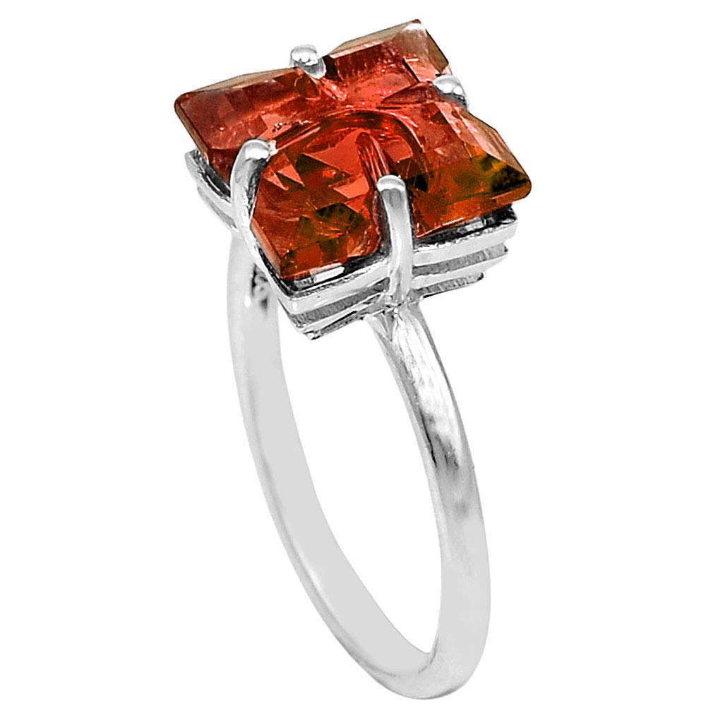 Desiregem Padparadscha Sapphire Lab-Created Square Shape 10x10 mm 925 Sterling Silver Ring Jewelry Size 6-10 DGR1082_A
