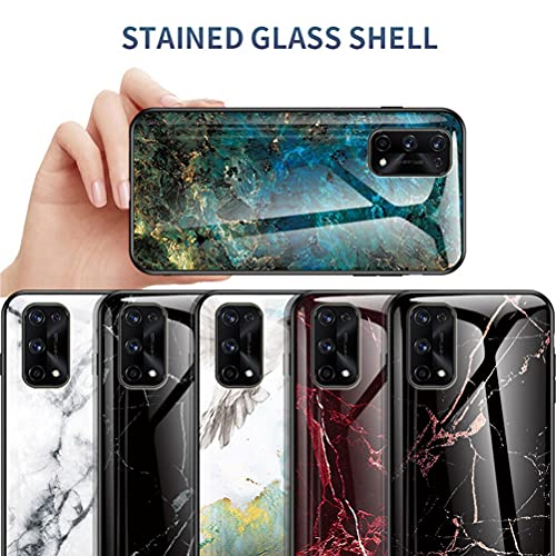 Grandcaser Case for Realme 7 Pro Ultra-Thin TPU Bumper Marble Polished Granite Pattern Glass Case Never Fade Protective Cover for Realme 7 Pro 6.4" -Emerald