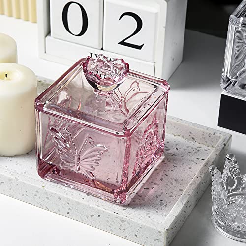 Gaolinci Roses & Butterflies Embossed Glass Candy Jar, Stained Glass Food Jar with Lid