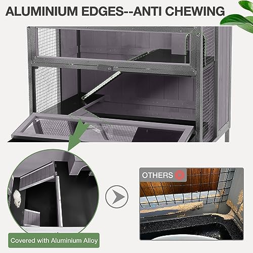 MEDEHOO Guinea Pig Cage, Moveable Metal Frame Hamster Cage Anti-Chewing with Aluminium Alloy Edge, Hideouts, Ramps, Seesaws Chewing Toy, Deeper Pull-Out Leakproof Tray for Indoor Outdoor