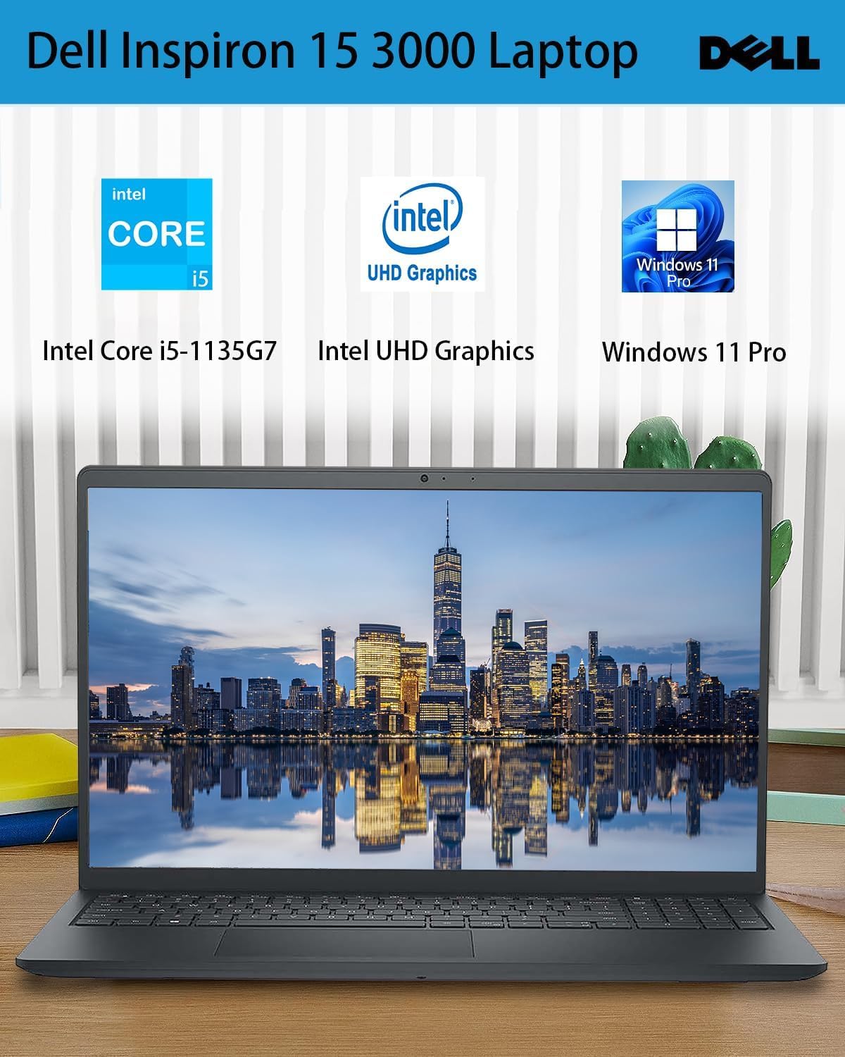Dell Inspiron 15 3000 Business Laptop Computer, 15.6 Inch FHD PC Laptop, Intel Quad Core i5, Windows 11 Pro, 32GB RAM, 1TB SSD, Lifetime Microsoft Office, Numeric Keyboard, HDMI, Black