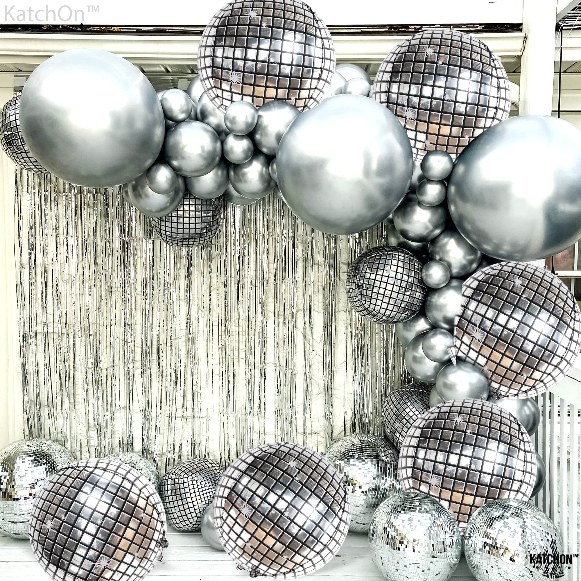 KatchOn, Big Silver Disco Ball Balloons - Pack of 6, Disco Party Decorations | 4D Sphere Disco Balloons for Disco Bachelorette Party Decorations | New Years Balloons for New Years Decorations 2025