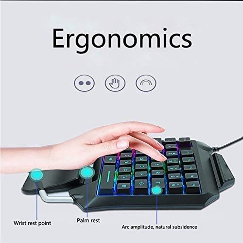 FEDRUI Mechanical Keyboard Wireless, Gaming Keyboard, Backlit Ergonomic Keyboard, Colorful Backlit Single Left-Handed Computer Keyboard for Office