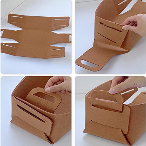 Storage Basket Felt Closet Storage Bins Convenien with Handles Storage Box Collapsible & Convenient Box Organizer for Office Bedroom Closet Babies Nursery Toys Laundry Organizing ( Brown)(Small)