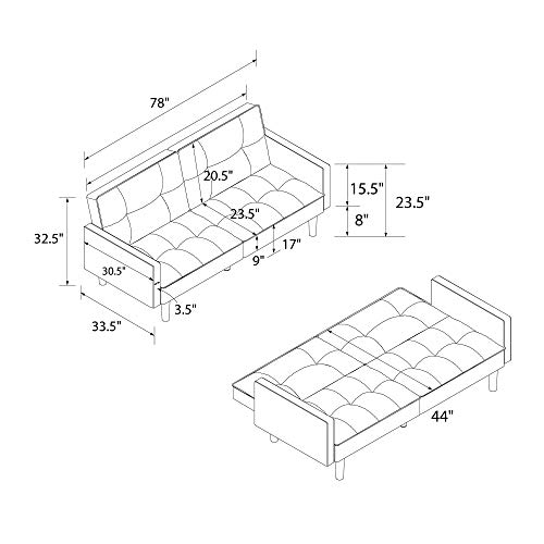 DHP Hayden Convertible Sofa Sleeper Futon with Arms - Blue Microfiber