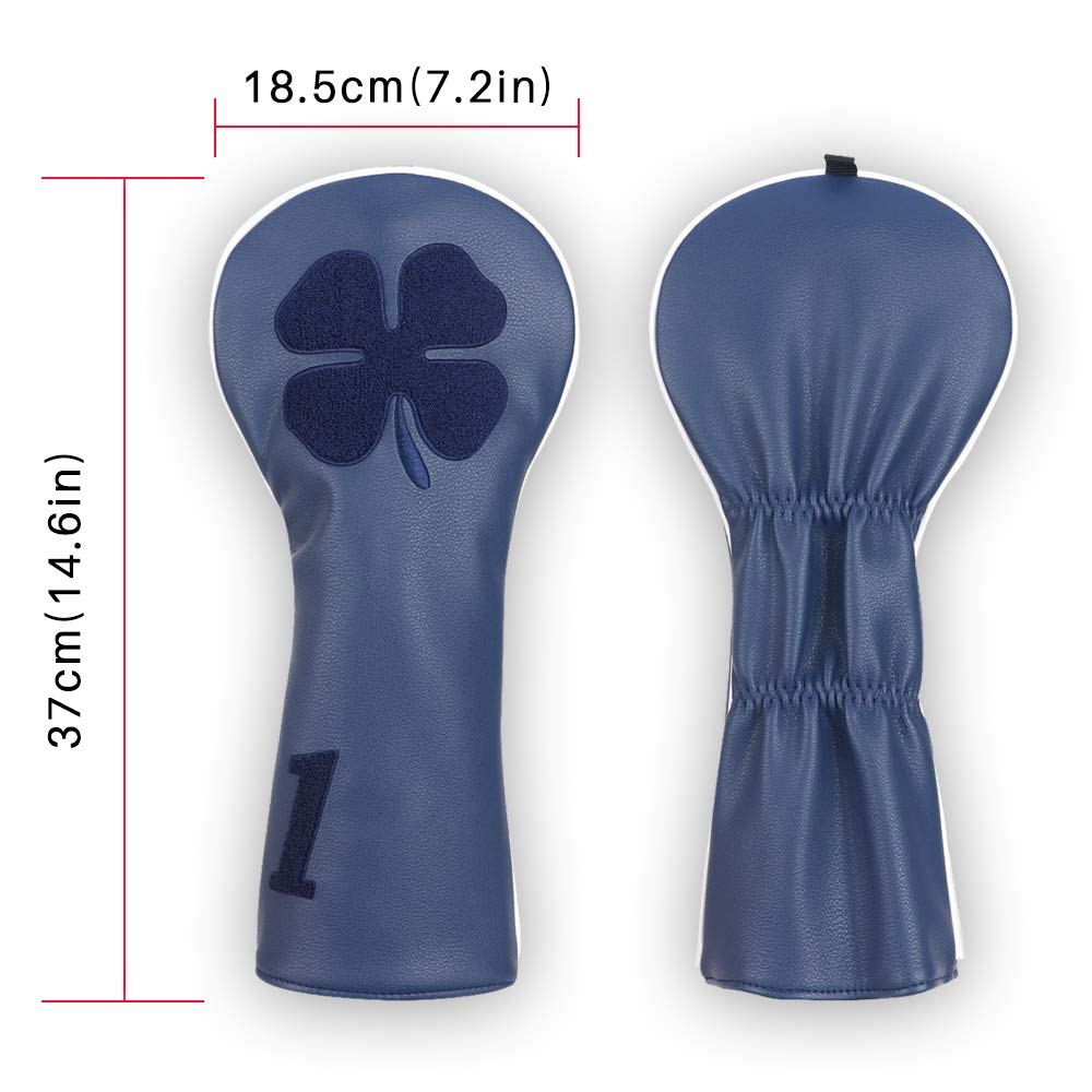 Craftsman Golf Lucky Clover Blue Golf Driver Fairway Wood Hybrid Rescue Headcover Set Towel Embroidery (Driver Cover #1)
