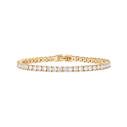 PAVOI 14K Gold Plated Cubic Zirconia Classic Tennis Bracelet | Yellow Gold Bracelets for Women | 7 Inches