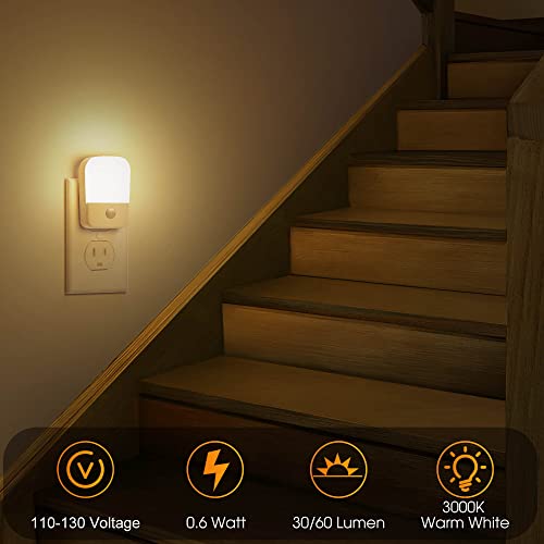Night Lights Plug into Wall, LED Night Light with Light Sensor, Adjustable Brightness 30/60LM Dimmable Night Light, 3000K Warm White Night Light for Kids, Nursery, Pet, Bedroom Hallway Kitchen, 4 Pack