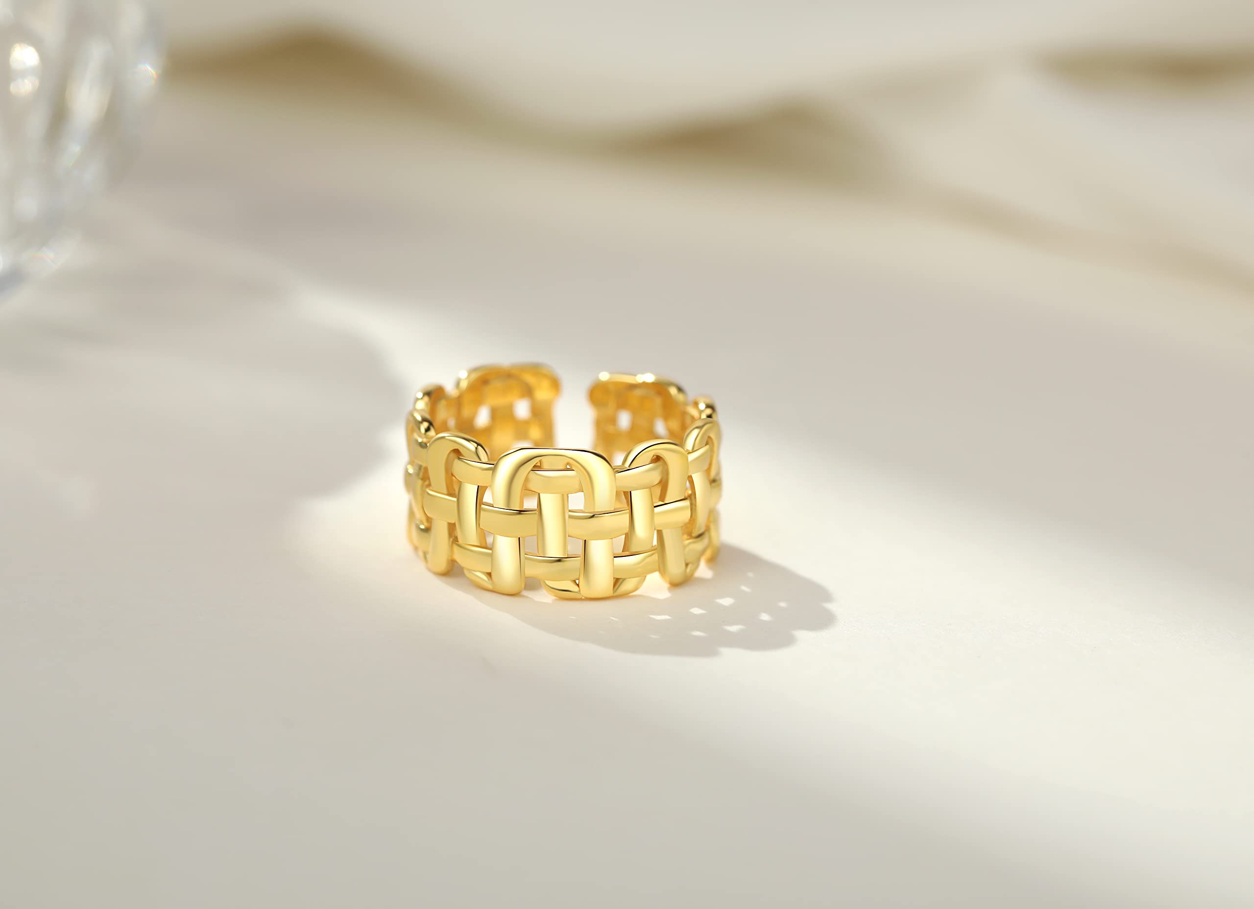Dapai Show Sterling Silver Gold Bold Ring Adjustable Women's Declaration Ring 18K Gold Plated Signet Ring