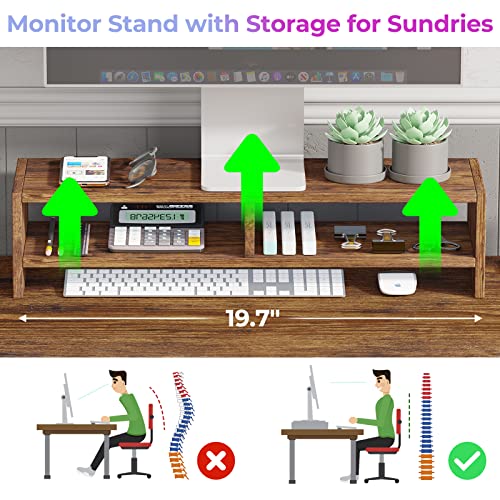 SEDETA 63" L Shaped Desk, Convertible Long Home Office Desk or Corner Desk, Office Computer Desk with Drawer, Power Strip, Storage Cabinet & Monitor Stand for Home Office, Rustic Brown