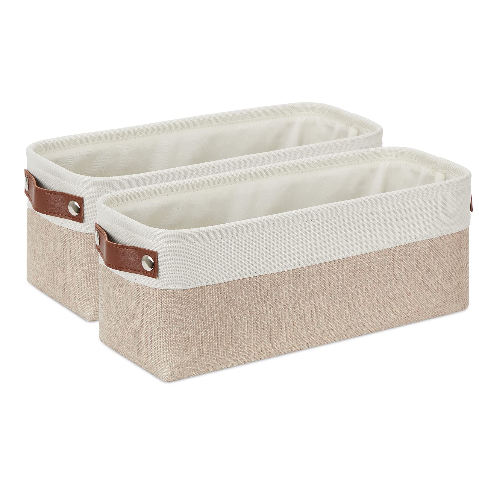 DULLEMELO Collapsible Bundle Baskets 2 Narrow Baskets 15"x6"x5.5" + 4 Cube Baskets 13"x13"x13"(White&Khaki)