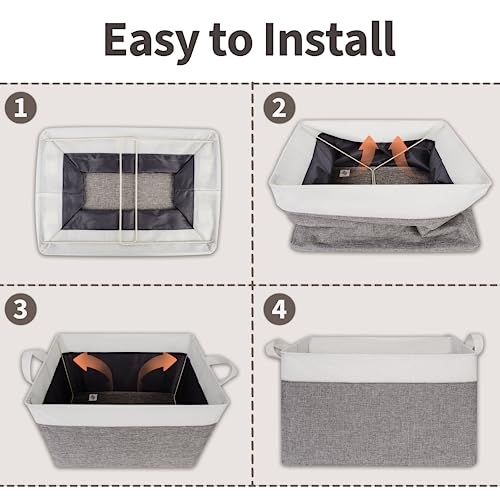GRANNY SAYS Storage Bins with Metal Frame, Fabric Foldable Closet Organizers, Closet Storage Bins for Organization, Shelves Baskets, Large, Collapsible Storage Box, Large, Gray&White, 2-Pack