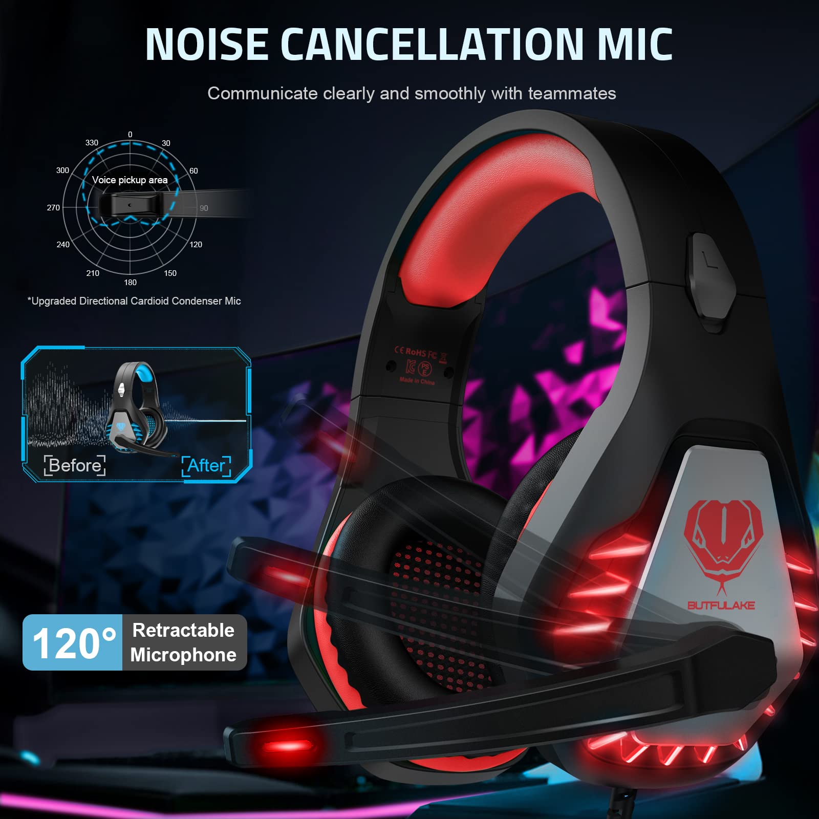 Pacrate GH-1 Gaming Headset for pc (red)