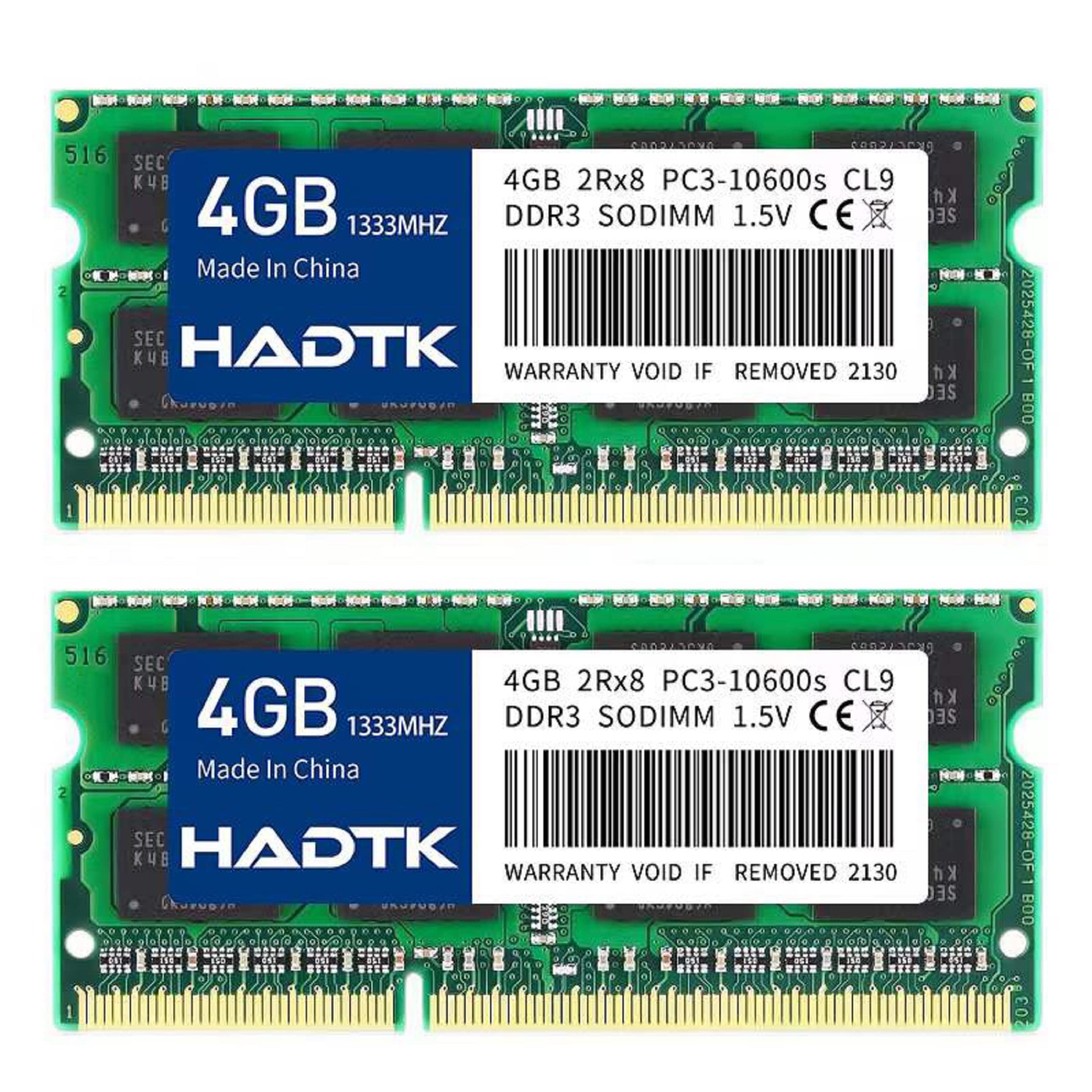 HADTK Laptop Memory PC3-10600(DDR3-1333) 4GBx2 (Total 8GB) SO-DIMM 1.5V 204pin Non-ECC Memory Expansion Support mac&Windows