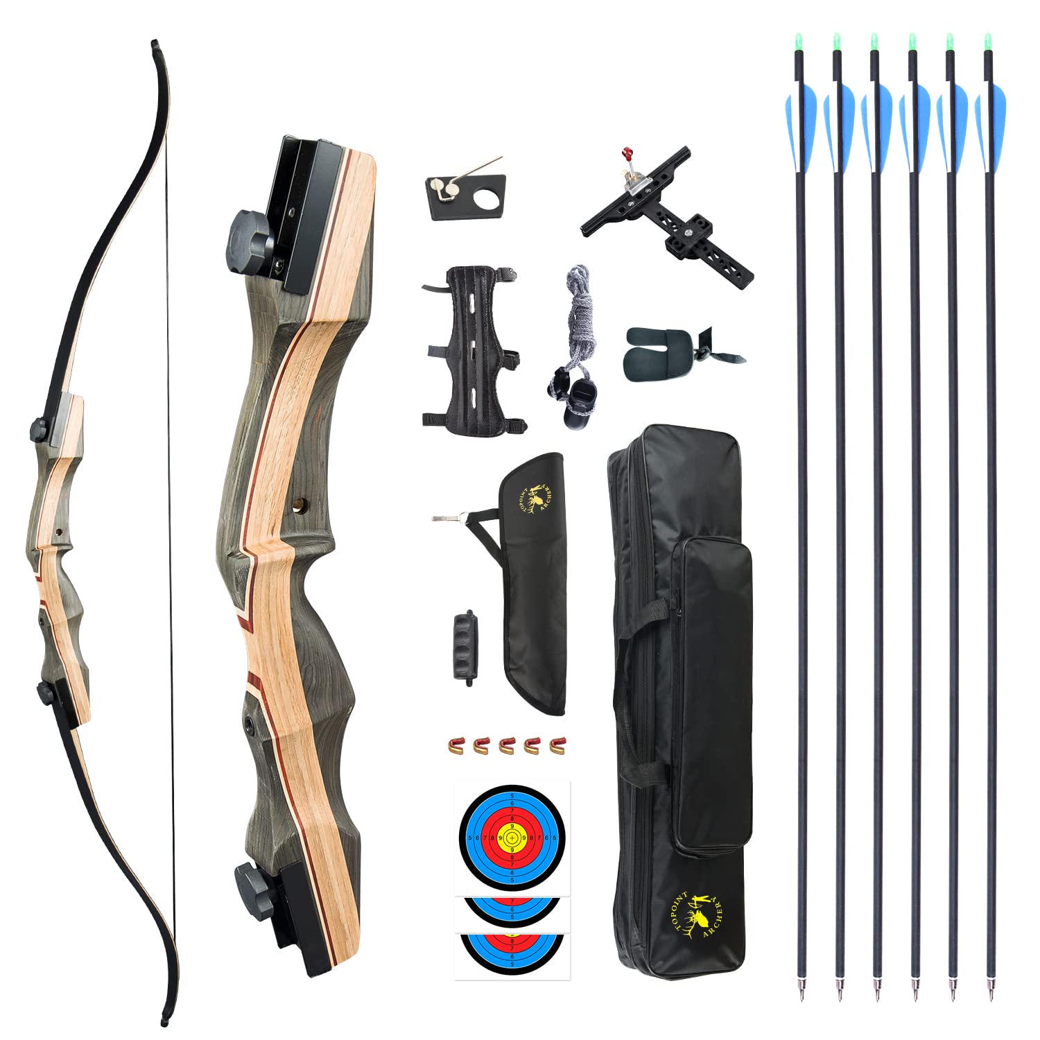 DJH ARCHERY 62" Takedown Recurve Bow Archery For Hunting Targeting Shooting Adults & Youth Beginner Right Handed Laminated Wooden Riser With Quick Locking Design Draw Weight 25-50LBS(40LB, Right Hand)