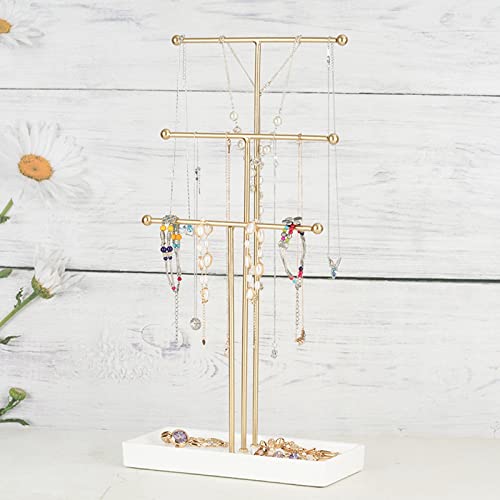 Jewelry Rack 3-Layer T-Shaped Bracelet Storage Necklace Rack Wooden Base Jewelry Display Rack