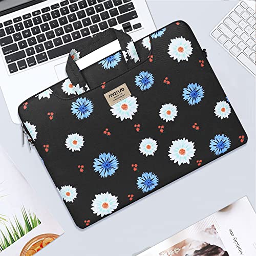 MOSISO Laptop Shoulder Bag Compatible with MacBook Pro 16 inch 2023-2019 M2 A2780 M1 A2485 Pro/Max A2141/Pro 15 A1398,15-15.6 inch Notebook,Calliopsis Flower Carrying Briefcase Sleeve with Belt,Black