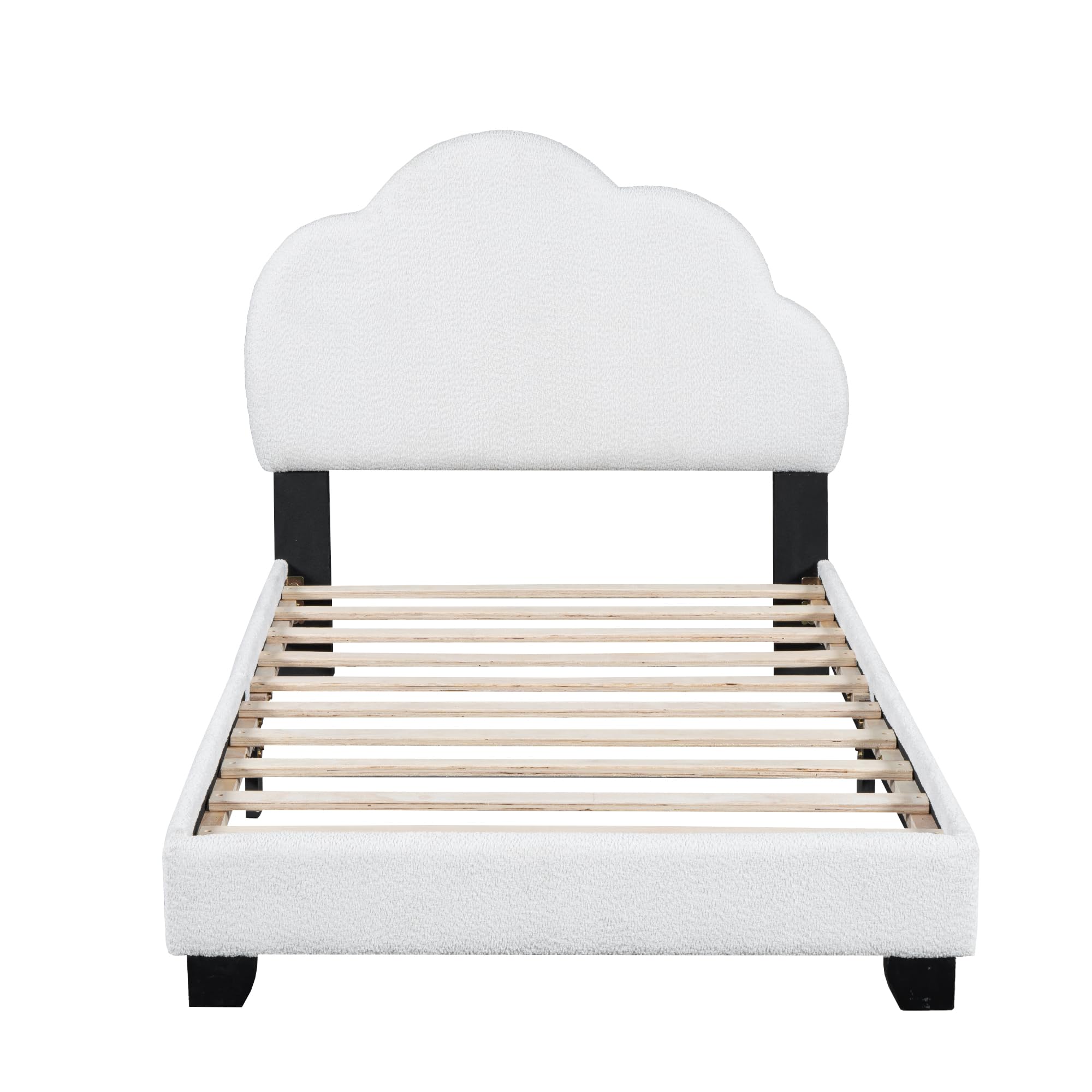Merax Twin Size Upholstered Platform Bed Frame Boucle Fabric with Cloud-Shaped Headboard for Boys and Girls,White