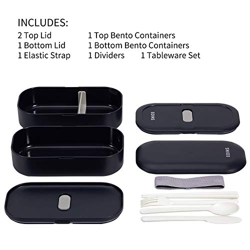 EOIMS Bento Box Adult Lunch Box with Cutlery 2 Compartments 40oz Leak-Proof Japanese Food Storage Containers Microwave and Dishwasher Safe