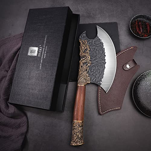 TIVOLI Heavy Duty Bone Chopping Axe, Bone Cutting Knife, Forged Carbon Steel Butcher Meat Cleaver, Multipurpose Bone Chopper Knife with Wood Handle Perfect for Kitchen Outdoors