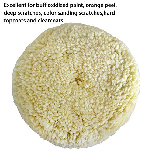 Polishing Pad Buffing Pads Kit 2PCS 6inch 100% Natural Wool Hook & Loop Grip Buffing Pad for Compound Cutting & Polishing for Car Polishing Motorcycle Washing Machine Refrigerator Furniture etc