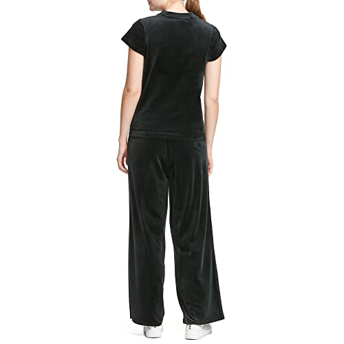 DKNY Women's Boxy Velour Fitted Short Sleeve Pullover, Black, Medium
