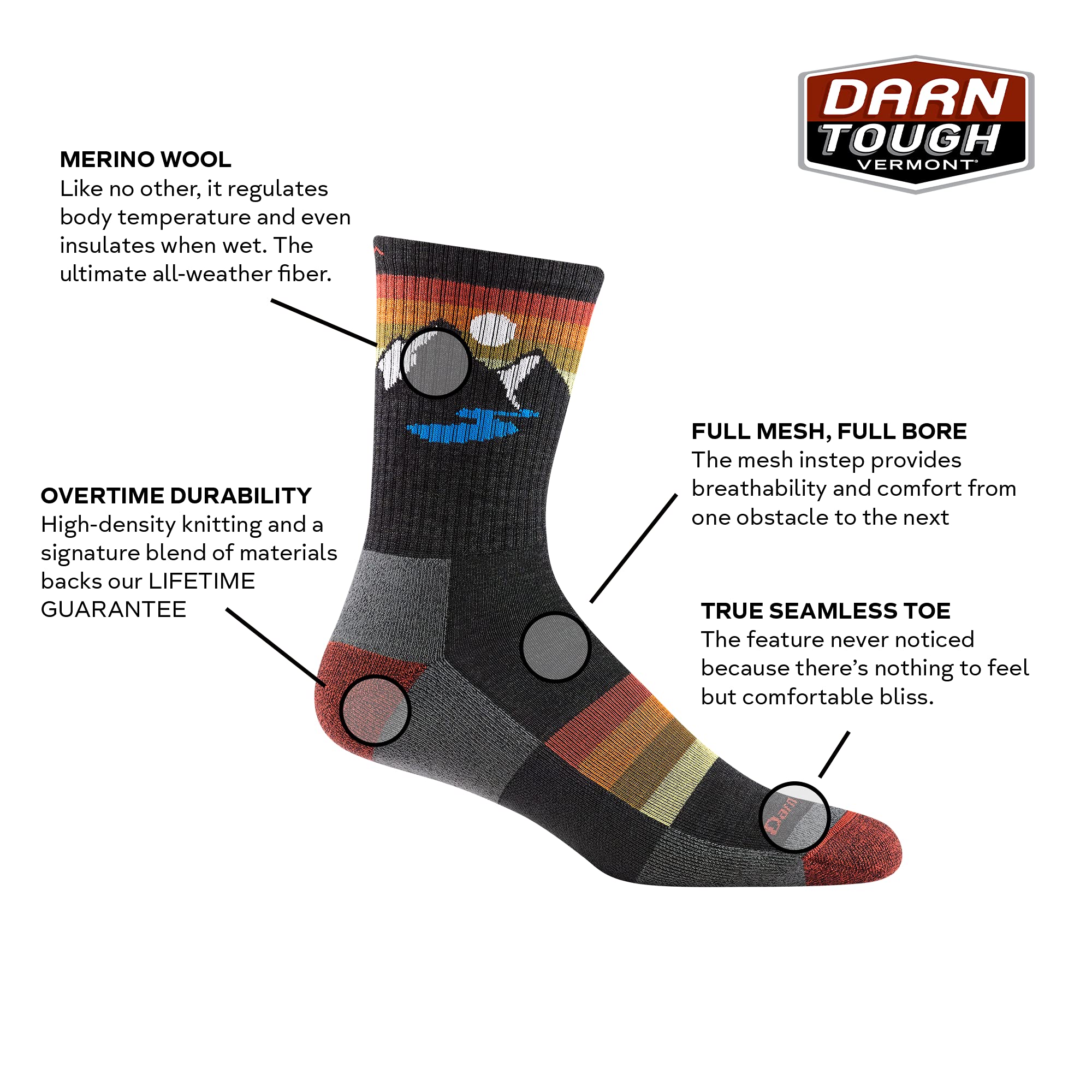 Darn Tough Men's Sunset Ridge Micro Crew Lightweight with Cushion Sock (Style 1997) - Charcoal, Large