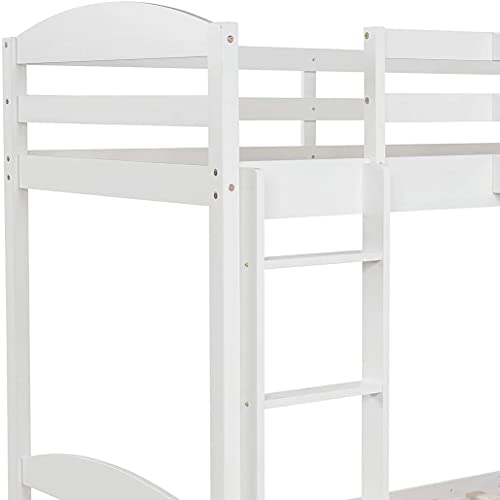 STP-Y Twin Over Twin Bunk Bed with 2 Ladders, Twin L-Shaped Bunk Bed and Loft Bed with Full-Length Guardrail, 3 Solid Wooded Bed Frames for Kids (White)