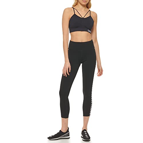 DKNY Women's Sport Tummy Control Workout Yoga Leggings, Black Side Logo, X-Large