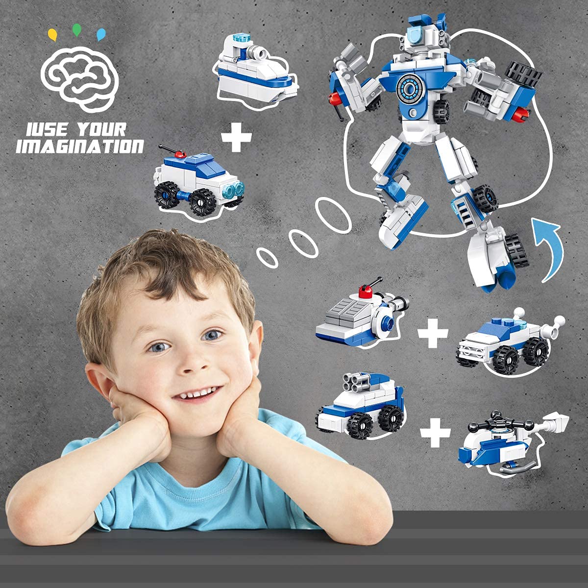 PANLOS 655 PCS Robot Building Toy, 6-in-1 Kids Engineering Fire Truck Building Blocks Kit, STEM Learning Building Bricks Toys Set for Kids Children Boys & Girls Age 4-8