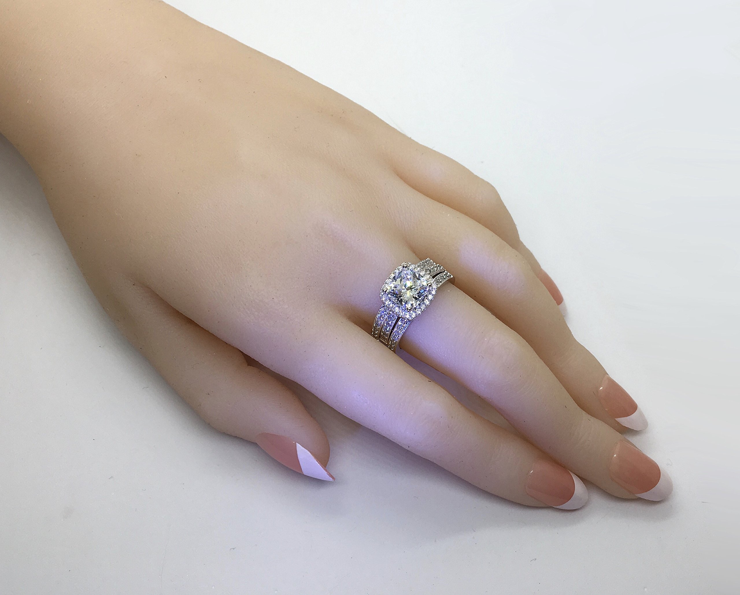 Diamonbella 101 Facets 2 Carat Princess Cushion Cut NSCD Simulated Diamond Ring 925 Silver Platinum Plated Halo (7)