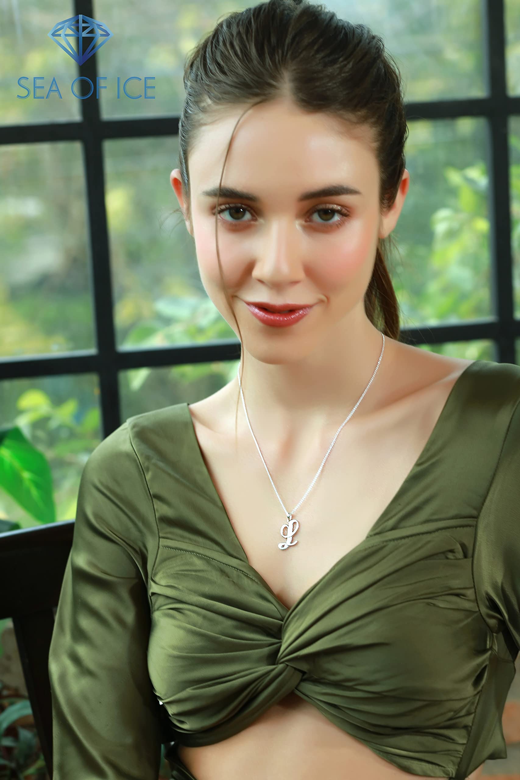SEA OF ICE J Necklace Initial Alphabet Letter Pendant Necklace Sterling Silver Necklace for Women