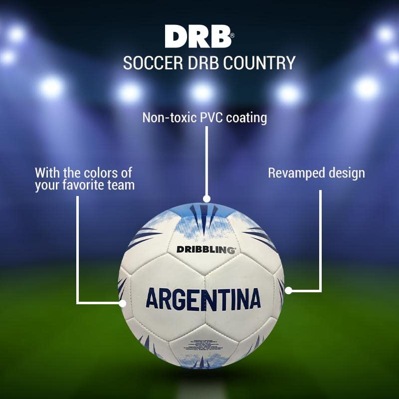 DRB DRIBBLING Soccer Ball Countries - Size N° 5 - Machine Sewed Durable, Scuff-Resistant and Water-Resistant-Recreational, Practice, Training Soccer (Argentina)